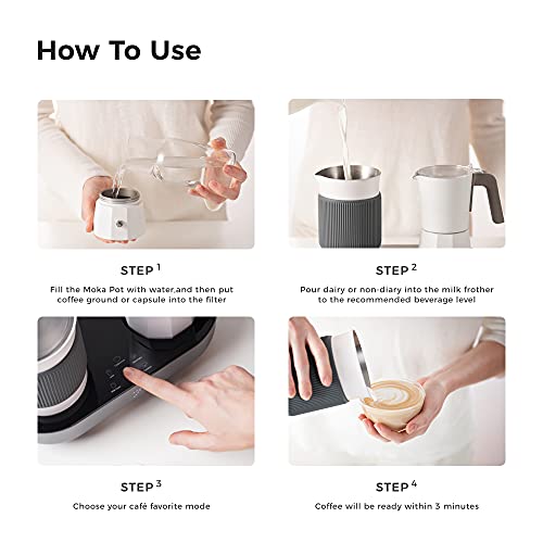 SEVEN&ME Espressor Machine black & white Coffee Maker, with Milk Froth All-in-One Espresso Machine Combination, Latte Cappuccino Macchiato Espresso Electric Moka Pot, One Click Smart Operation(8.66")
