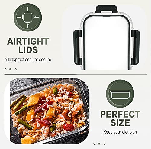 KOMUEE 10 Packs 30 oz Glass Meal Prep Continers Set with 1 & 2 Compartments, Glass Food Storage Containers with Lids, Freezer, Oven and Microwave Friendly
