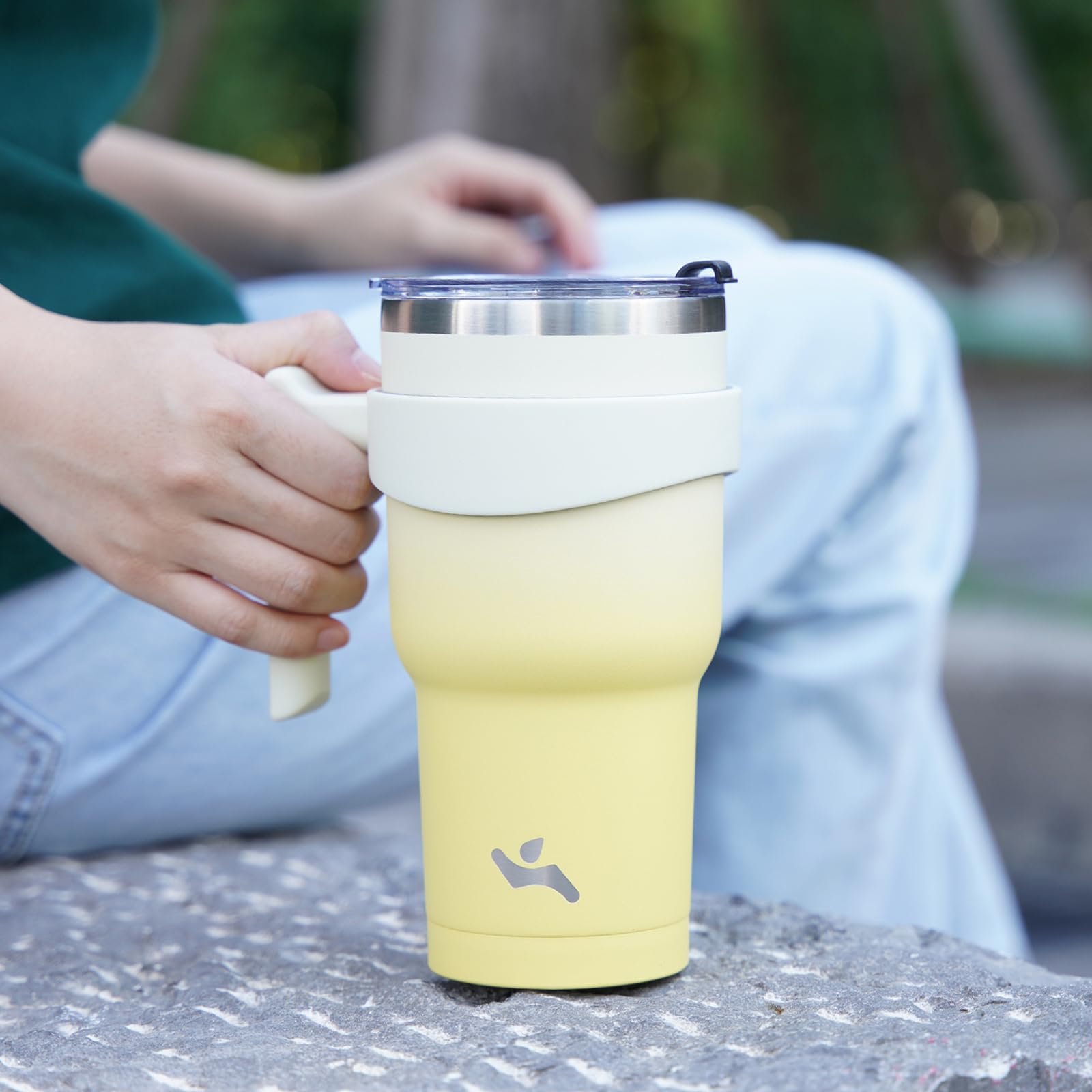 Konokyo 40 oz Tumbler with Handle and 2 Straw 2 Lid, Insulated Water Bottle Stainless Steel Vacuum Cup Reusable Travel Mug,Army Green