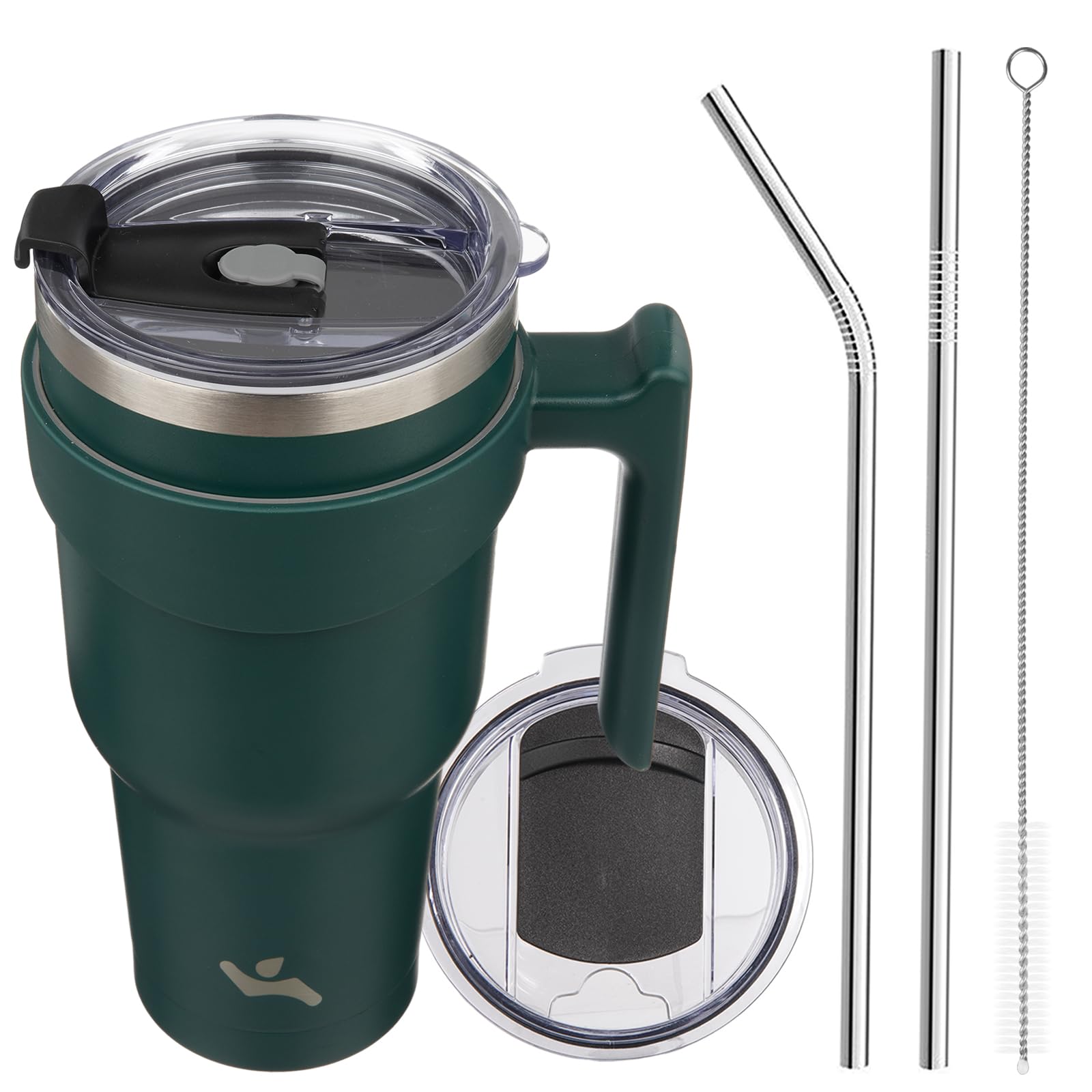 Konokyo 40 oz Tumbler with Handle and 2 Straw 2 Lid, Insulated Water Bottle Stainless Steel Vacuum Cup Reusable Travel Mug,Army Green
