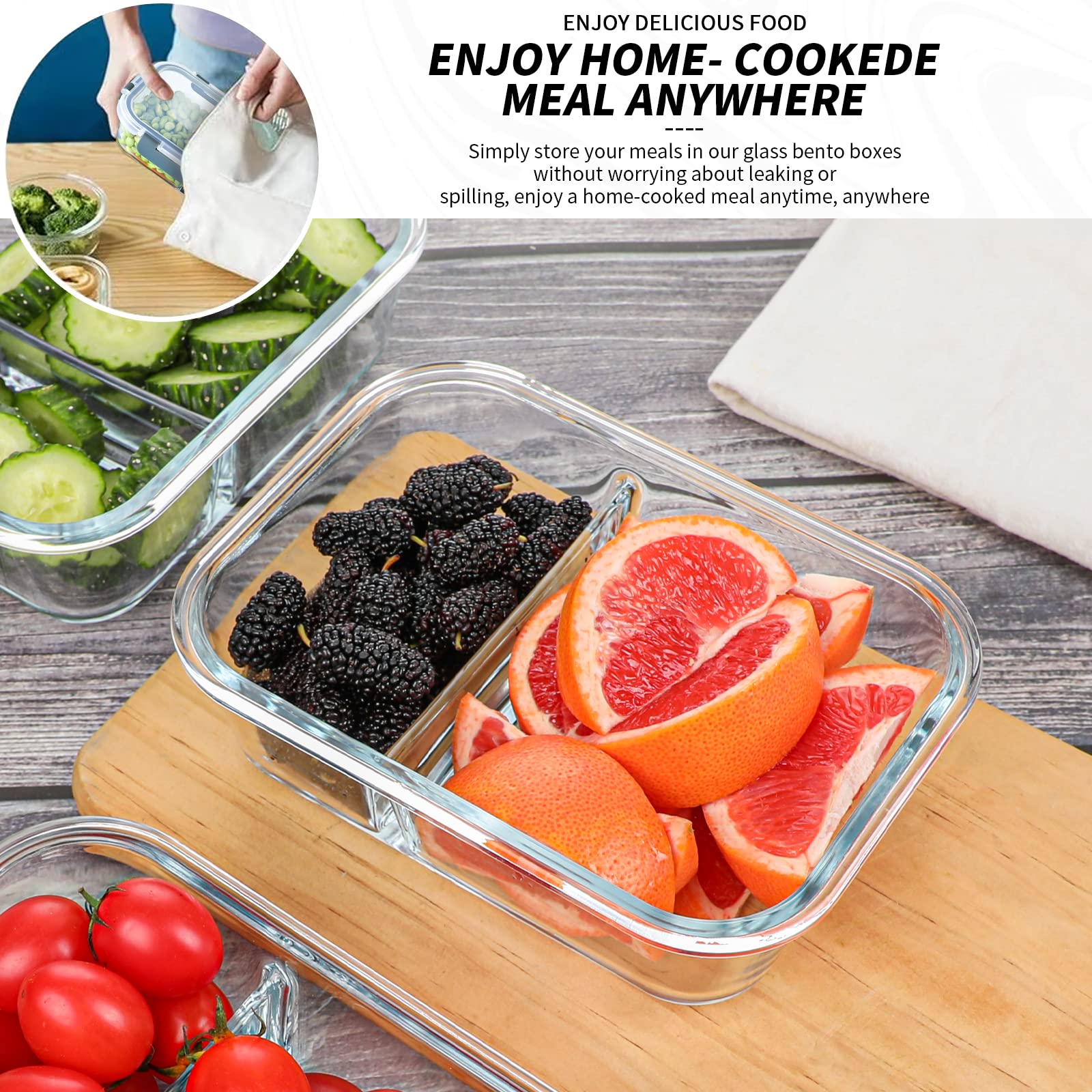 KOMUEE 10 Packs 30 oz Glass Meal Prep Continers Set with 1 & 2 Compartments, Glass Food Storage Containers with Lids, Freezer, Oven and Microwave Friendly