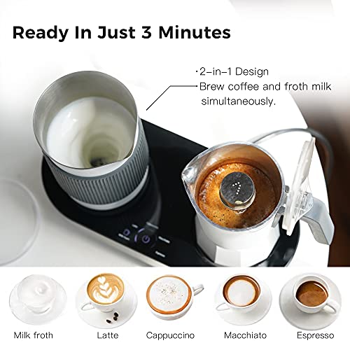 SEVEN&ME Espressor Machine black & white Coffee Maker, with Milk Froth All-in-One Espresso Machine Combination, Latte Cappuccino Macchiato Espresso Electric Moka Pot, One Click Smart Operation(8.66")