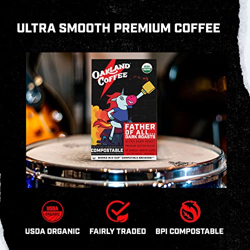 Oakland Coffee Father of All Dark Roasts - 10 Organic Coffee Pods, Dark Roast, Premium, Never Bitter, Slow Roasted, Ultra Smooth & Extra Strong Flavor, Single Serve Individual Compostable Coffee Pods