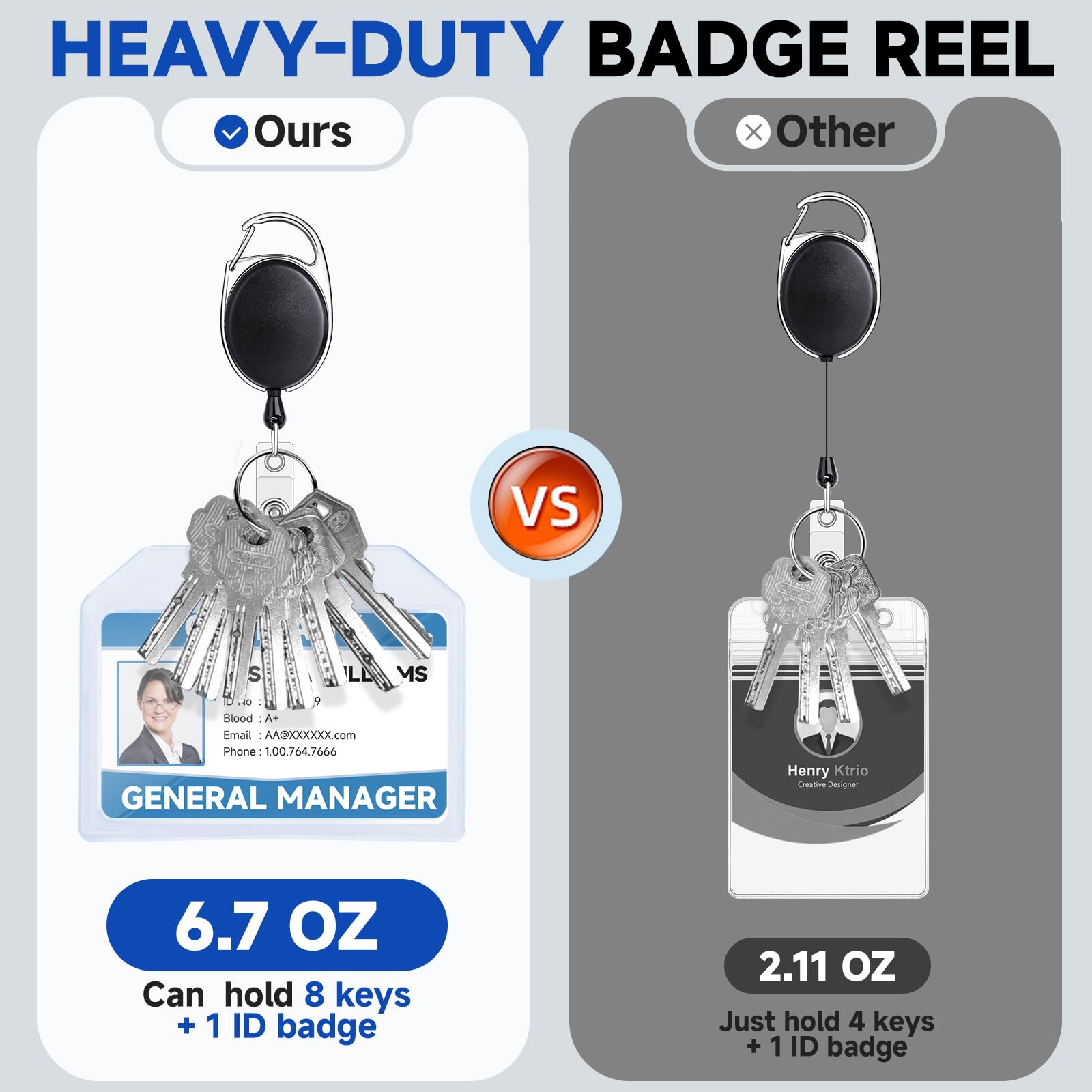 Teskyer 2 Pack Heavy Duty Retractable Badge Holders with Carabiner Reel Clip and Extra Thick Clear Name Tag ID Card Holders, Horizontal