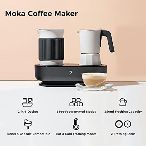SEVEN&ME Espressor Machine black & white Coffee Maker, with Milk Froth All-in-One Espresso Machine Combination, Latte Cappuccino Macchiato Espresso Electric Moka Pot, One Click Smart Operation(8.66")