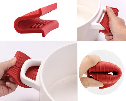 HZMM 4 Pack Silicone Hot Handle Holder, Assist Pan Handle Sleeve Pot Holders Cast Iron Skillets Handles Grip Covers Nonslip Heat Resistant for Pots Enameled Casserole Metal Frying Pans Cookware, Red