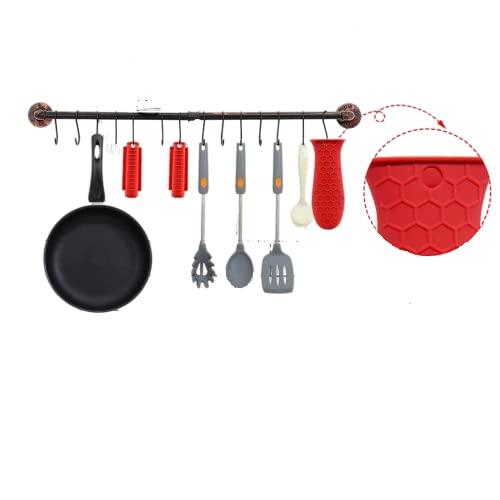 HZMM 4 Pack Silicone Hot Handle Holder, Assist Pan Handle Sleeve Pot Holders Cast Iron Skillets Handles Grip Covers Nonslip Heat Resistant for Pots Enameled Casserole Metal Frying Pans Cookware, Red