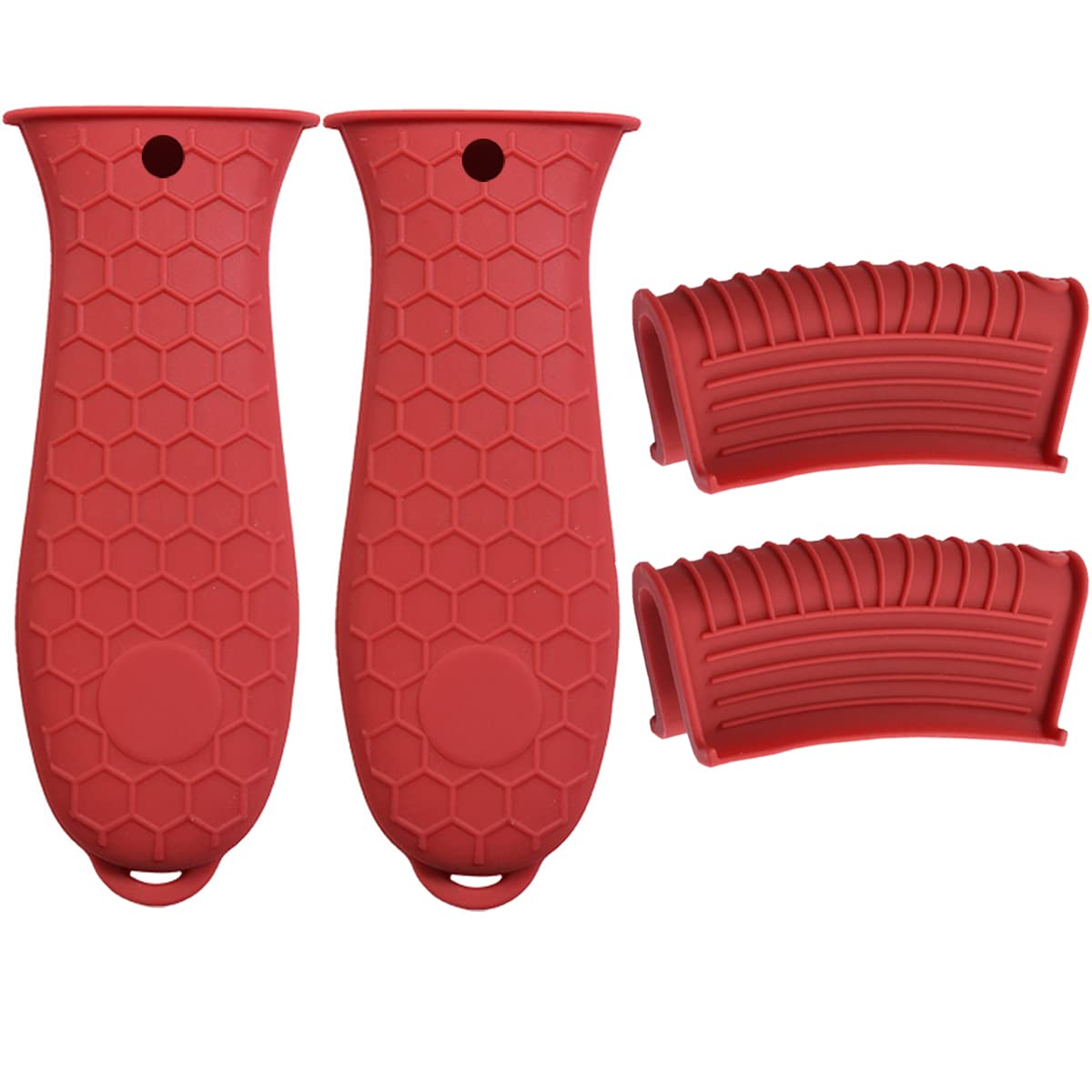 HZMM 4 Pack Silicone Hot Handle Holder, Assist Pan Handle Sleeve Pot Holders Cast Iron Skillets Handles Grip Covers Nonslip Heat Resistant for Pots Enameled Casserole Metal Frying Pans Cookware, Red