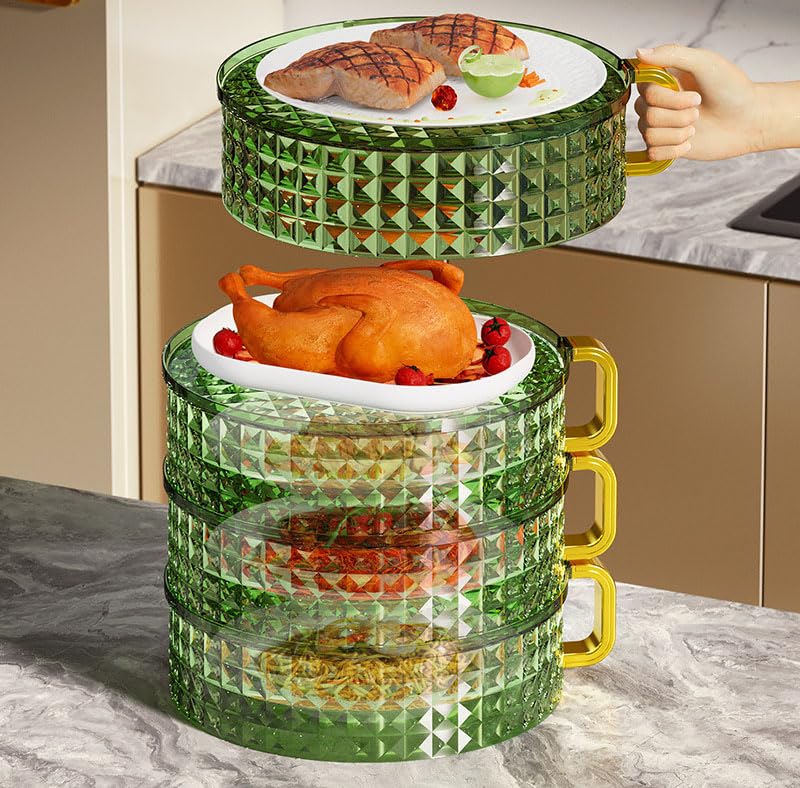 NuRcix 2Pcs Food Cover Stackable Refrigerator Fresh-Keeping Box Stackable Fruit Storage Containers Vegetable Storage Keep Fresh For Vegetables, Fruit,Meat And Salad (Green)