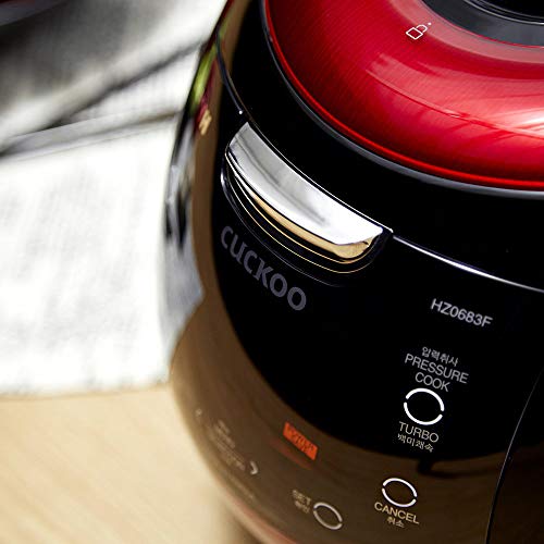 CUCKOO CRP-HZ0683FR | 6-Cup (Uncooked) Induction Heating Pressure Rice Cooker | 13 Menu Options, Auto-Clean, Voice Guide, Made in Korea | Black/Red