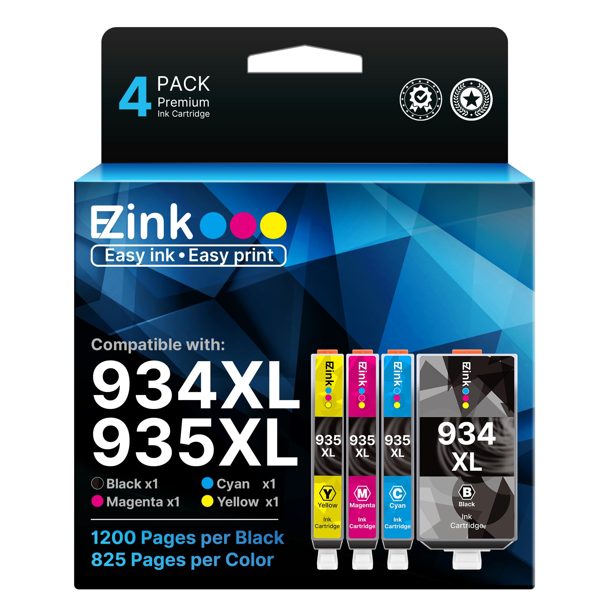 E-Z Ink (TM Compatible Ink Cartridge Tray Replacement for HP 934 935 High Yield 934XL 935XLcompatible with Officejet 6830 6230 6815 6812 6835 6820 Printer (4 Pack)