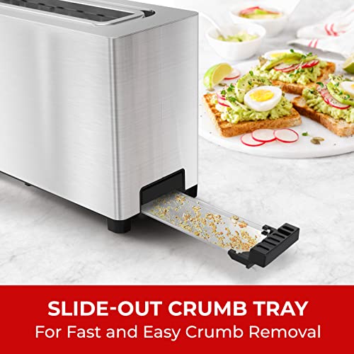 Mueller UltraToast Full Stainless Steel Toaster 2 Slice, Long Extra-Wide Slots with Removable Tray, Cancel/Defrost/Reheat Functions, 6 Browning Levels with LED Display