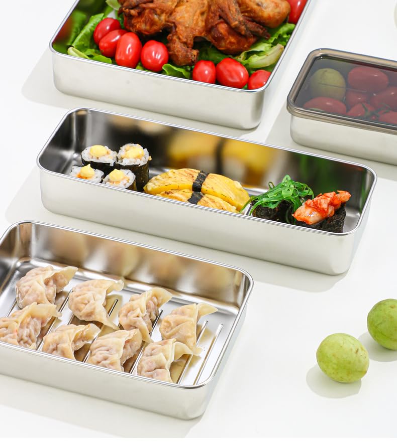 BigKing 2 Pack Bacon Keeper Container, Cheese Container for Fridge,Lunch Meat Container for Refrigerator, Stainless Steel Deli Containers,Fridge Organizers and Storage with Lids Stackable (4 Pack)