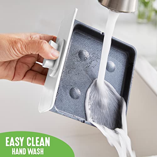 GreenLife 3-in-1 Breakfast Maker Station, Healthy Ceramic Nonstick Dual Griddles for Eggs Meat and Pancakes, 2 Slice Toast Drawer, Easy-to-use Timer, White