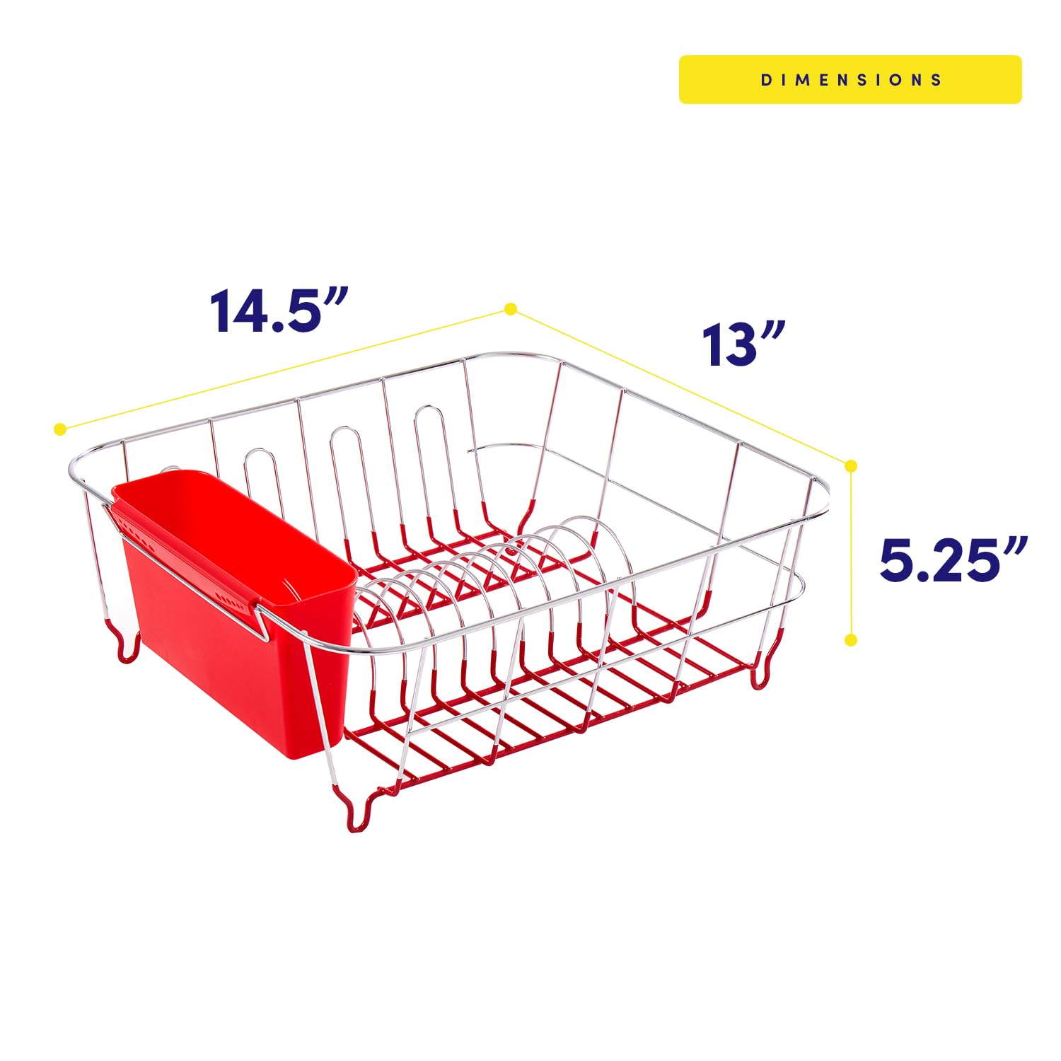 Sweet Home Collection Metal 2 Piece Dish Drying Rack Set Drainer with Utensil Holder Simple Easy to Use Fits in Most Sinks, 14.5" x 13" x 5.25", Red