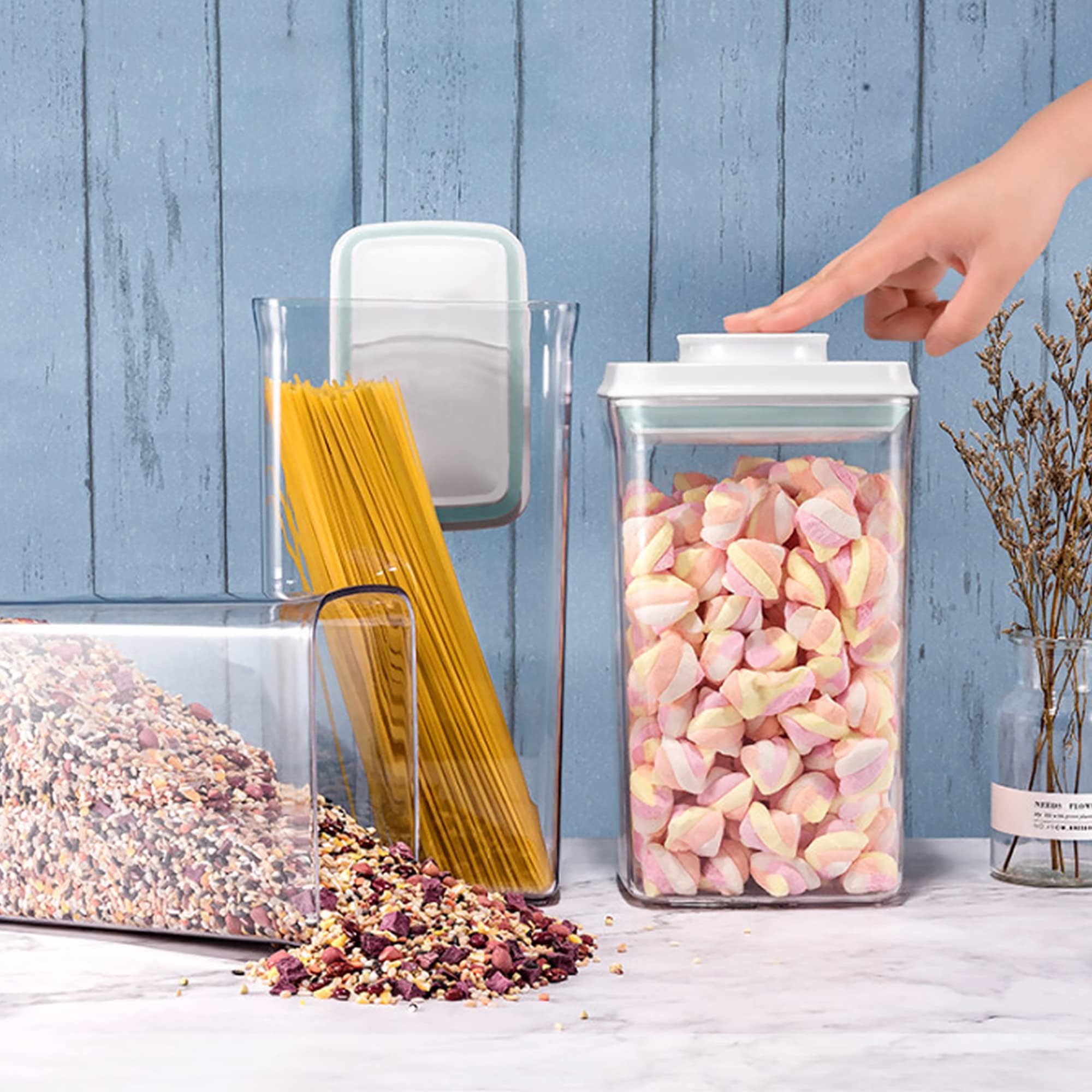 Vhorate Pop Up Food Storage Containers with Lids, Pop top food storage containers for Pantry Kitchen, Airtight Container Sets With Label BPA Free 8PCS