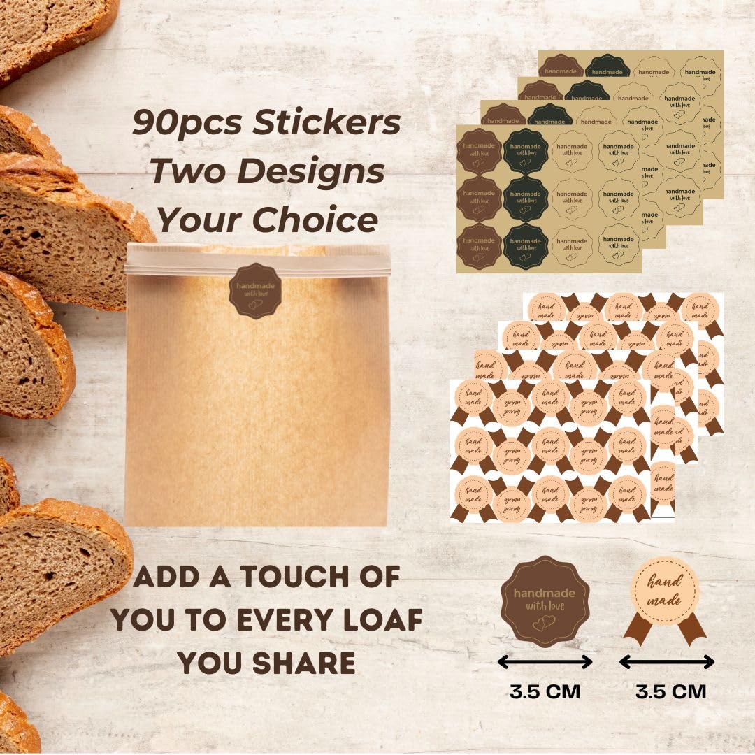 Bread Bags for Homemade Bread Sourdough - 50 Pack Large Paper Bread Bags for Sourdough with Tintie Tab Lock, 90pcs Stickers, Clear Front Window: Sourdough Bread Bags for Gifting