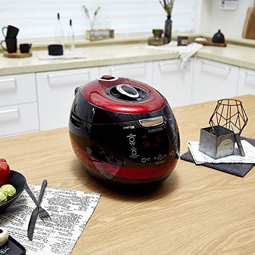 CUCKOO CRP-HZ0683FR | 6-Cup (Uncooked) Induction Heating Pressure Rice Cooker | 13 Menu Options, Auto-Clean, Voice Guide, Made in Korea | Black/Red