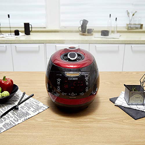 CUCKOO CRP-HZ0683FR | 6-Cup (Uncooked) Induction Heating Pressure Rice Cooker | 13 Menu Options, Auto-Clean, Voice Guide, Made in Korea | Black/Red