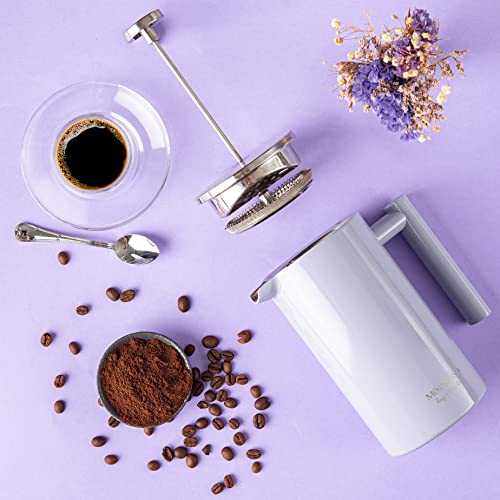 Mixpresso Stainless Steel French Press Coffee Maker 27 Oz 800L Double Wall Metal Insulation Coffee Press & Tea Brewer Easy Clean & Easy Press, Strong Quality Coffee Press (Light Blue)