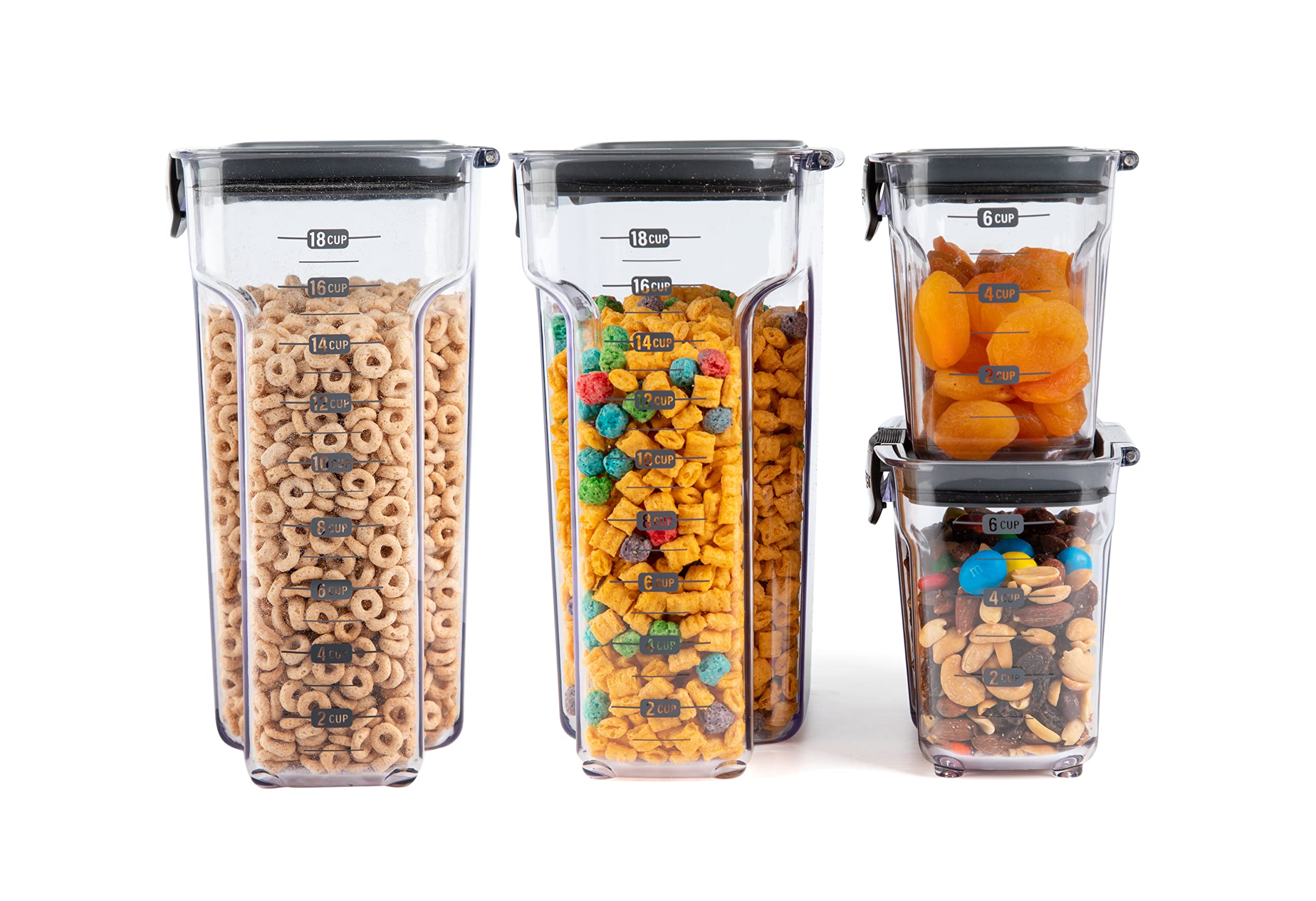 Progressive International ProKeeper+ 4-Piece Clear Plastic Modular Airtight Pantry Cereal Food/Snack Kitchen Storage Organization Container Canister Set