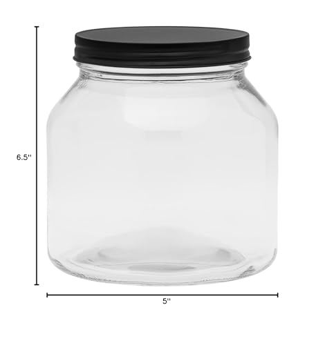 Amici Home Branson Glass Storage Jar, 76 Fluid Ounces, Clear with Black Metal Lid, Airtight Food Storage, For Kitchen & Household