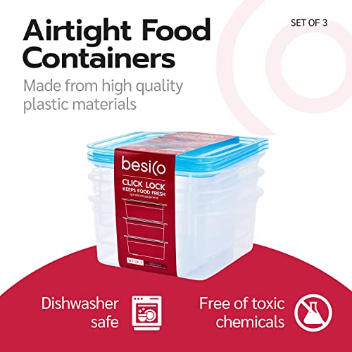BESICO Airtight Food Containers Set with Lids, Reusable Meal Prep Containers for Freezer, Microwave & Dishwasher, BPA-Free Plastic Storage Containers with Lids, 3 Pack