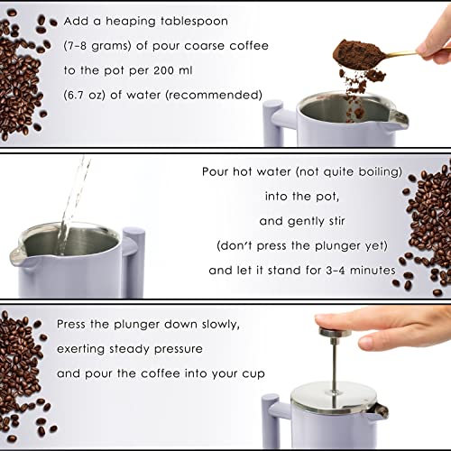 Mixpresso Stainless Steel French Press Coffee Maker 27 Oz 800L Double Wall Metal Insulation Coffee Press & Tea Brewer Easy Clean & Easy Press, Strong Quality Coffee Press (Light Blue)