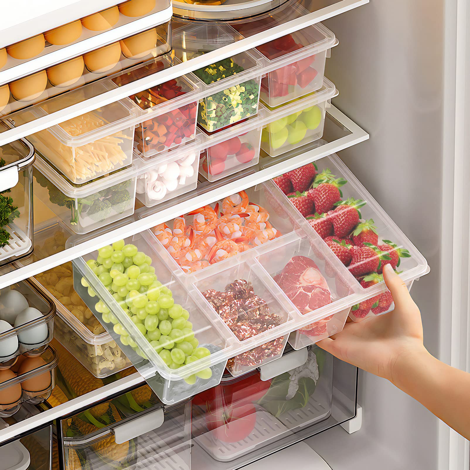 Eanpet 2Pack Veggie Tray with Lid 5 Compartment Food Container with Dividers Large Serving Tray Travel Snack Containers Stackable Produce Saver Snackle Box for Fruit,Vegetable,Salad,Meal