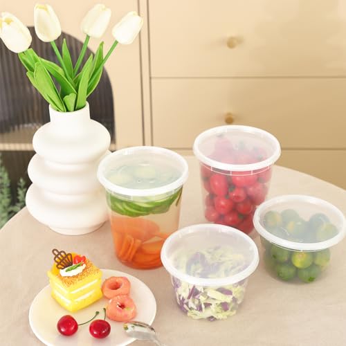Moretoes 60 Mix Sets Plastic Deli Disposable Food Storage Containers With Airtight Lids, Heavy-Duty Microwaveable Airtight Container For Soups, Meal Prep, Leftovers, Sauces (2 Sizes, 16oz, 32oz)