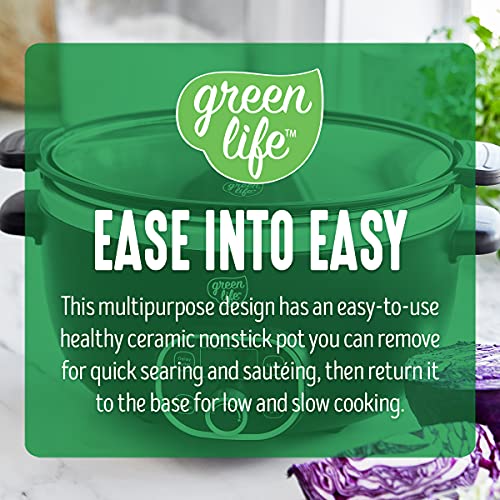 GreenLife Cook Duo Healthy Ceramic Nonstick 6QT Slow Cooker, PFAS-Free, Digital Timer, Dishwasher Safe Parts, Soft Pink