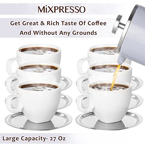 Mixpresso Stainless Steel French Press Coffee Maker 27 Oz 800L Double Wall Metal Insulation Coffee Press & Tea Brewer Easy Clean & Easy Press, Strong Quality Coffee Press (Light Blue)