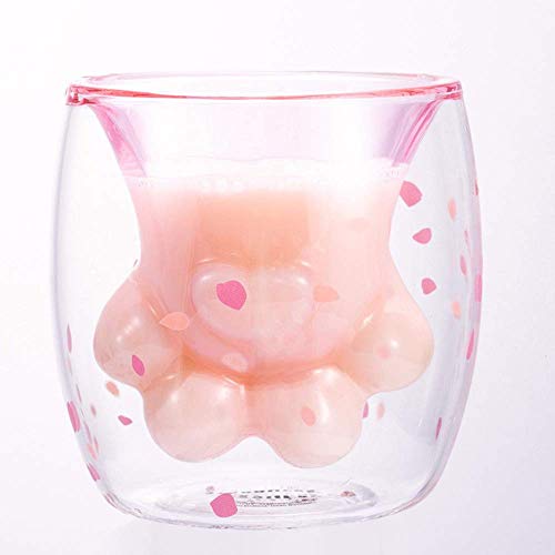 Cat Paw Cup Cute Mug Sakura Cup Double Wall Coffee Mugs Cat Foot Milk Glass Sakura Cup Gift for Coffee Tea