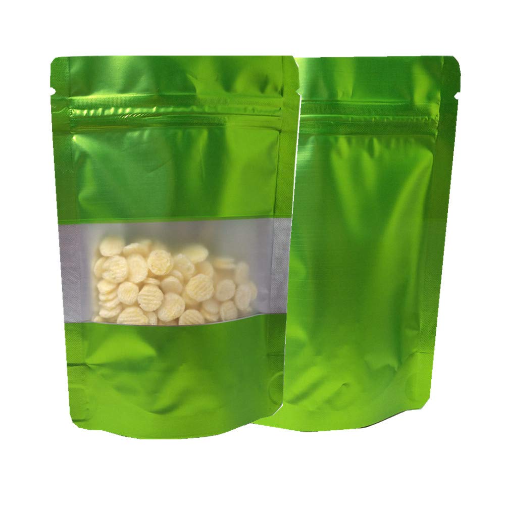 PABCK 3.5x5.1 inch Frosted Green Resealable Stand Up Bags with Window Heat Seal Bulk Food Storage Packaging Foil Pouches Pack of 50