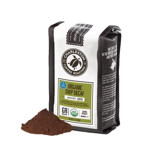 Charleston Coffee Roasters | Specialty Organic Ground Coffee | Hand Picked, Premium Slow Roast (SWP Decaf, Dark Roast) 12 Oz