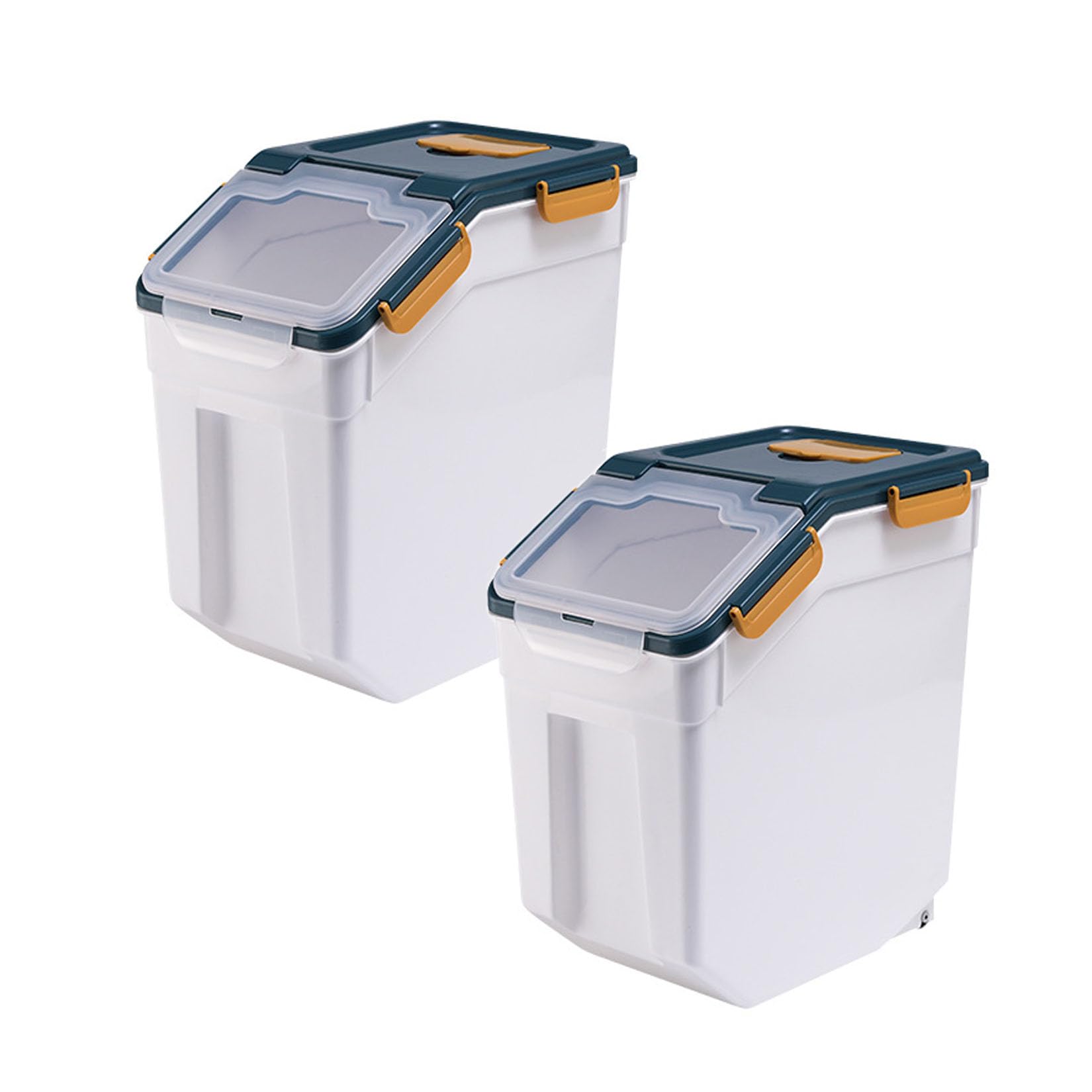 PENCK Large Flour Storage Container 25lbs, 2 Pack Airtight Rice Dispenser, BPA Free Plastic Cereal Grain Organizer Dog Cat Food Bin with Measuring Cup&Scoop for Kitchen Counter Top(Blue)