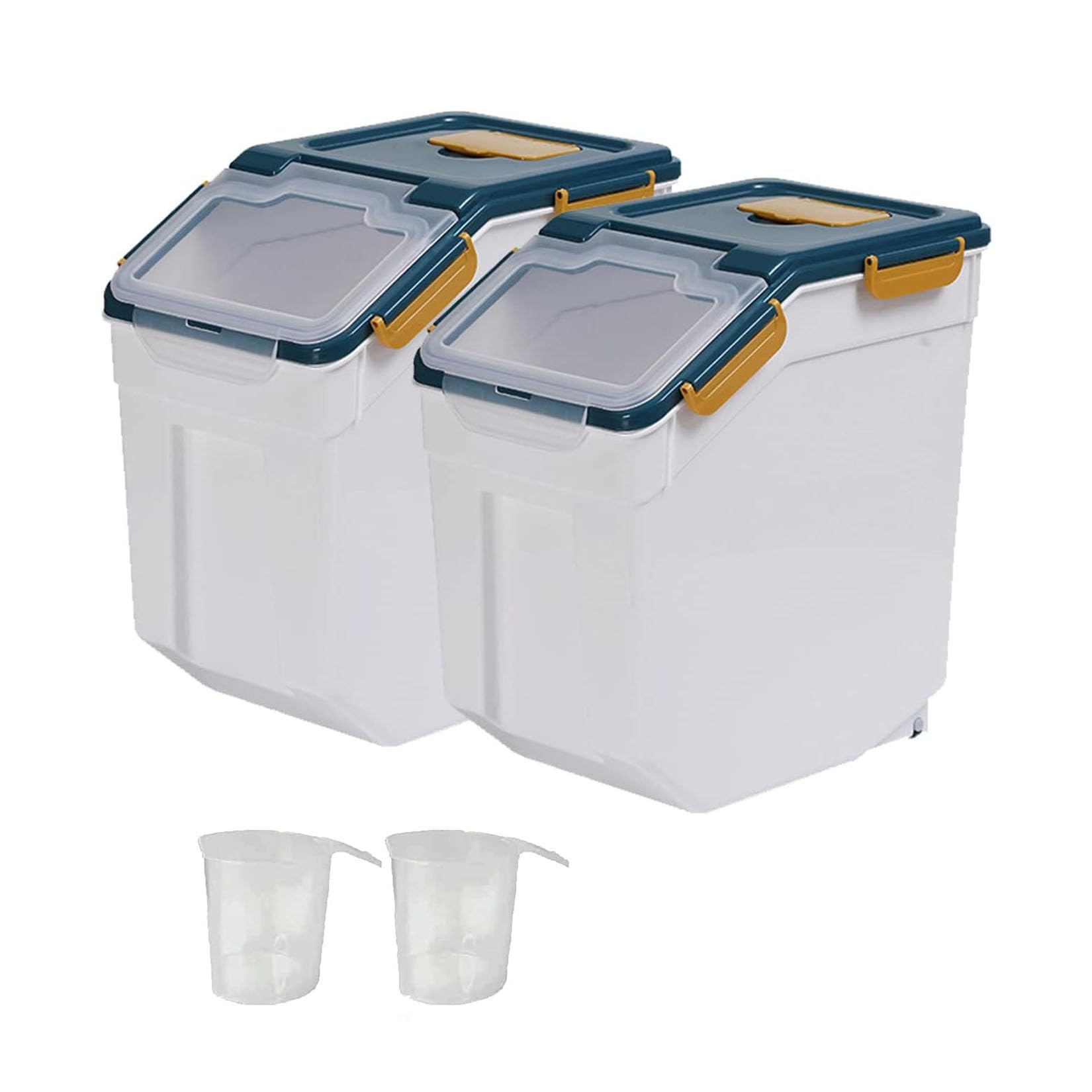 PENCK Large Flour Storage Container 25lbs, 2 Pack Airtight Rice Dispenser, BPA Free Plastic Cereal Grain Organizer Dog Cat Food Bin with Measuring Cup&Scoop for Kitchen Counter Top(Blue)