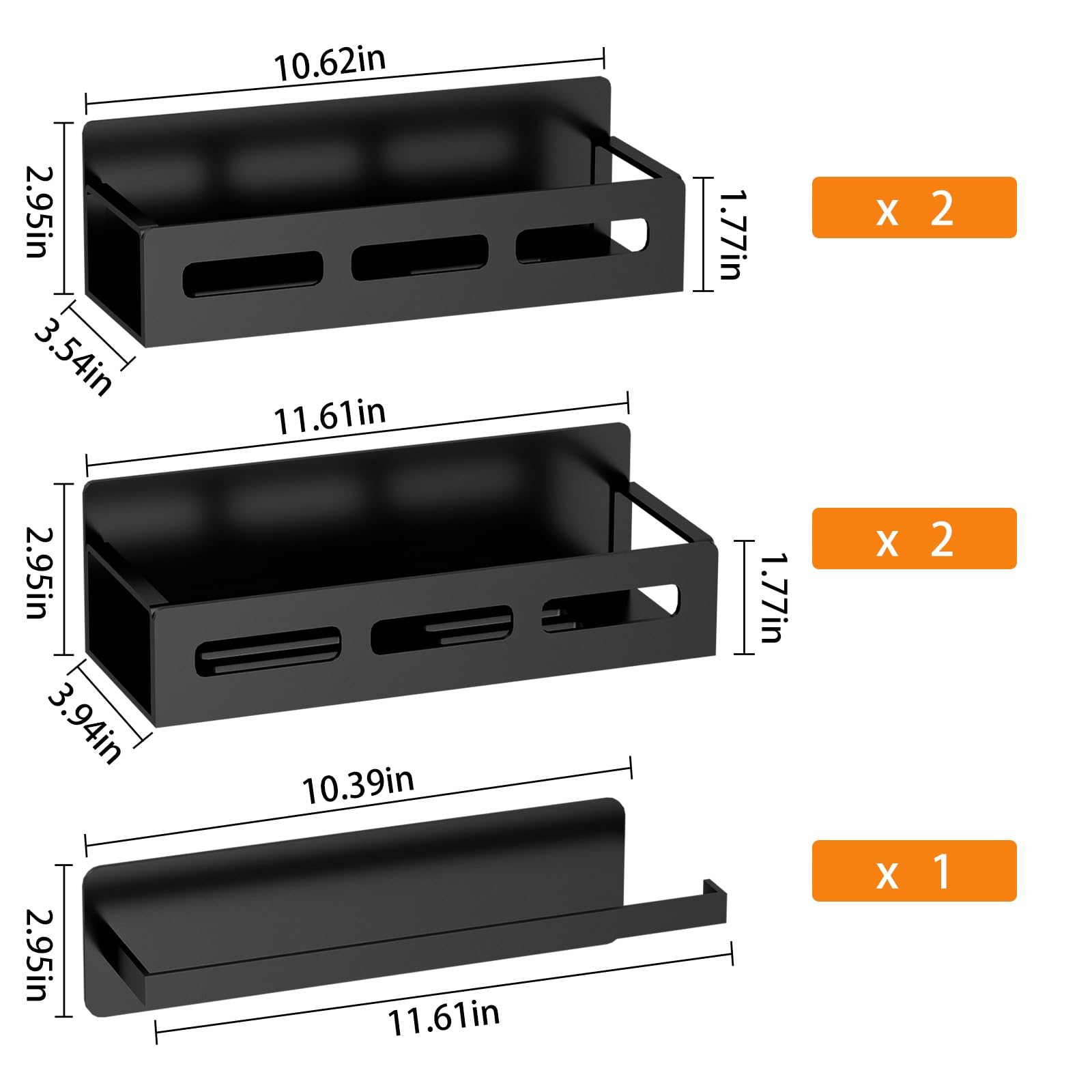 Mamajardin 5 Pack Magnetic Spice Rack for Refrigerator with Paper Towel Holde, Metal Spice Rack Organizers with 4 Moveable Hooks, Black Magnetic Shelf for Fridge Storage, Perfect Gifts