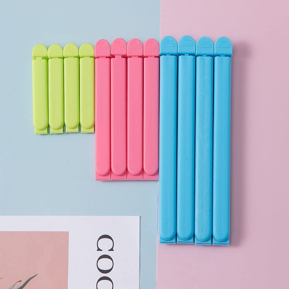 Terrysun 12 Pcs Plastic Sealing Clips, 2.8-4.3-6.3 Inch Reusable Chip Bag Clips, Air Tight Seal Grip for Bread, Snack and Food Bags