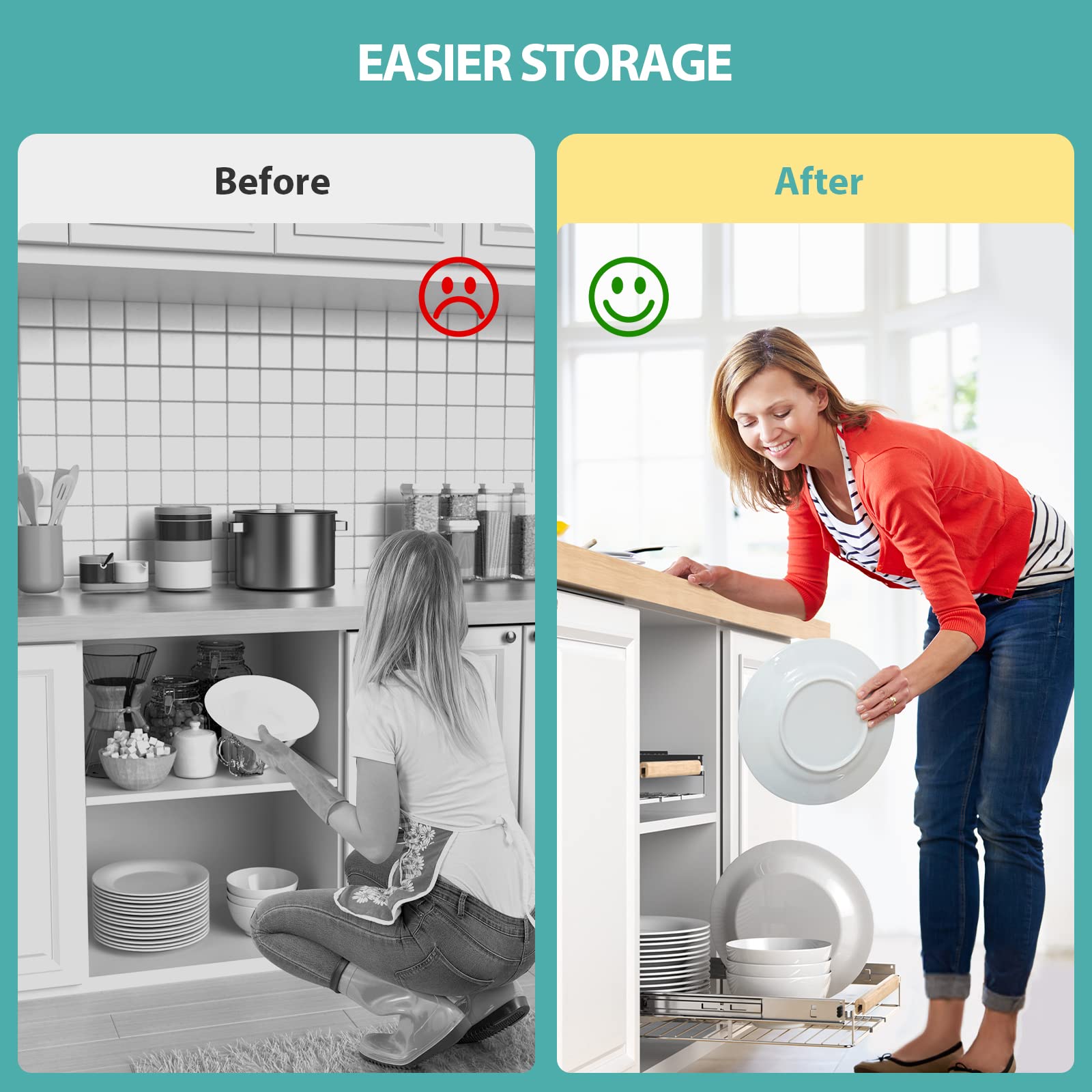 FESDOS Expandable Pull Out Cabinet Organizer Heavy Duty Under Sink Storage Basket Slide Out Cabinet Shelves Sliding Drawer Storage For Kitchen, Bathroom, Wardrobe, Wire Frame, Chrome Finish, Set of 1