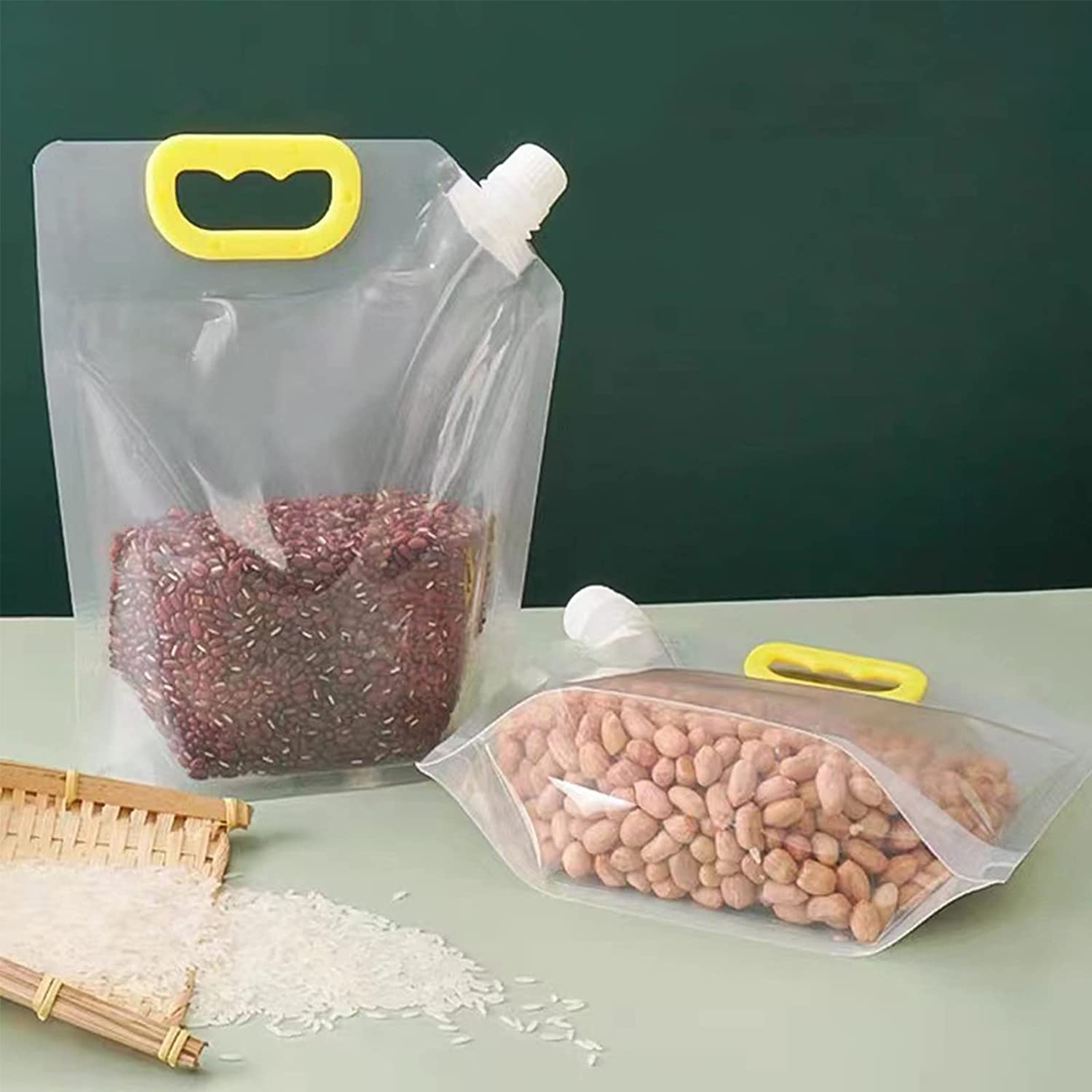 Stand Up Food Storage Pouches, Reusable Clear Grain Storage Suction Bags, Grain Moisture-proof Sealed Bag, Airtight Smell Proof Packaging Baggies, Reusable Produce Bags (3 * 1+3 * 1.5+2 * 2.5+2 * 5)