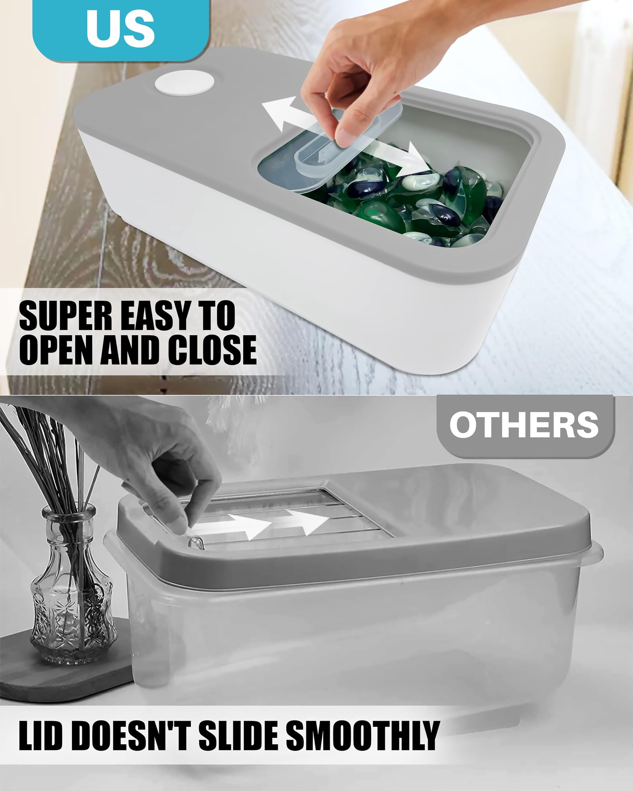 Skywin Large Laundry Pods Container with Slide Lid, Laundry Pod Holder 15 x 8.7 x 4.5 In, Holds 11 Pounds OR 120-150 Pods, Laundry Pod Container, Dishwasher Pods Container (White)