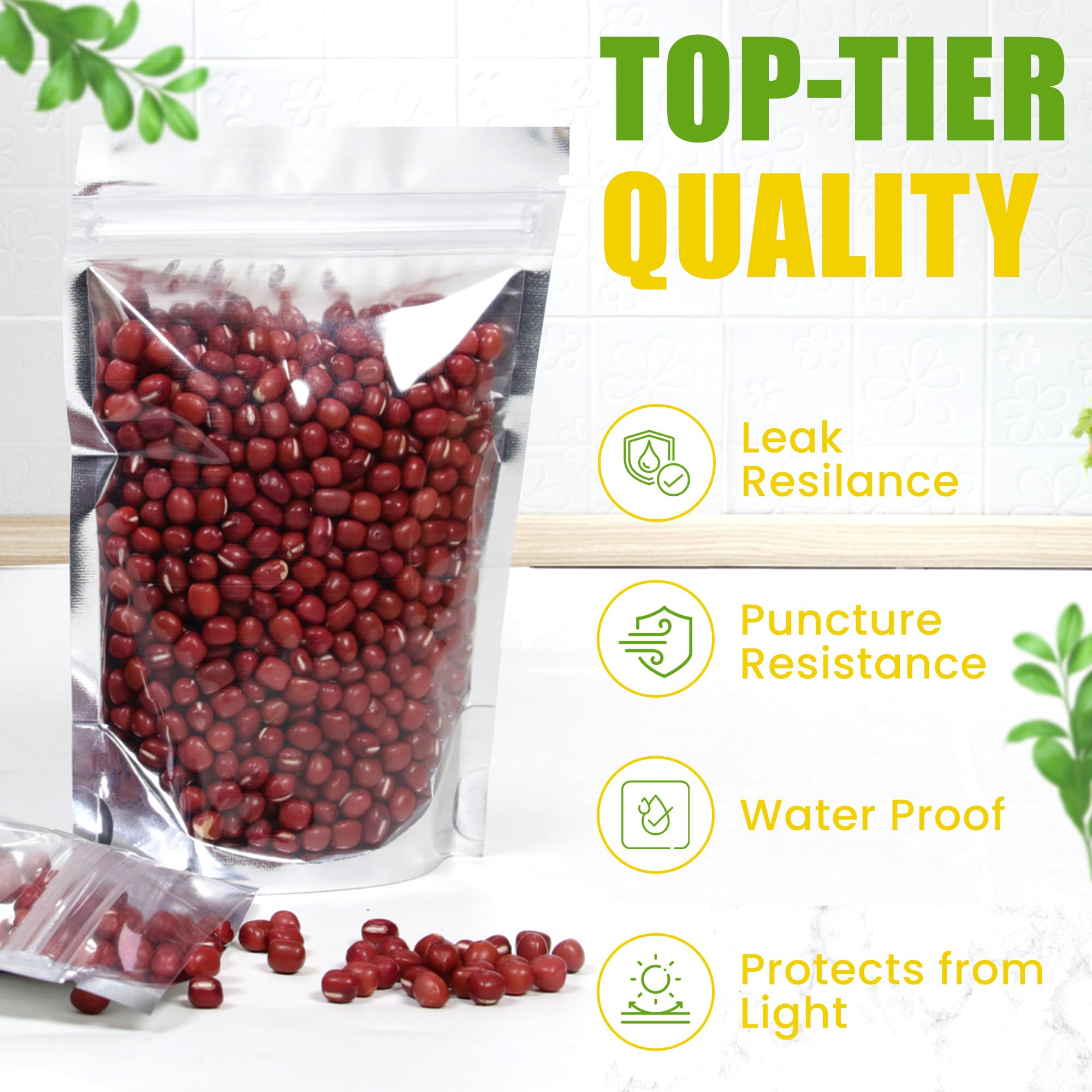 Pack of 100 Mylar Bags, Resealable Mylar Bags for Food Storage