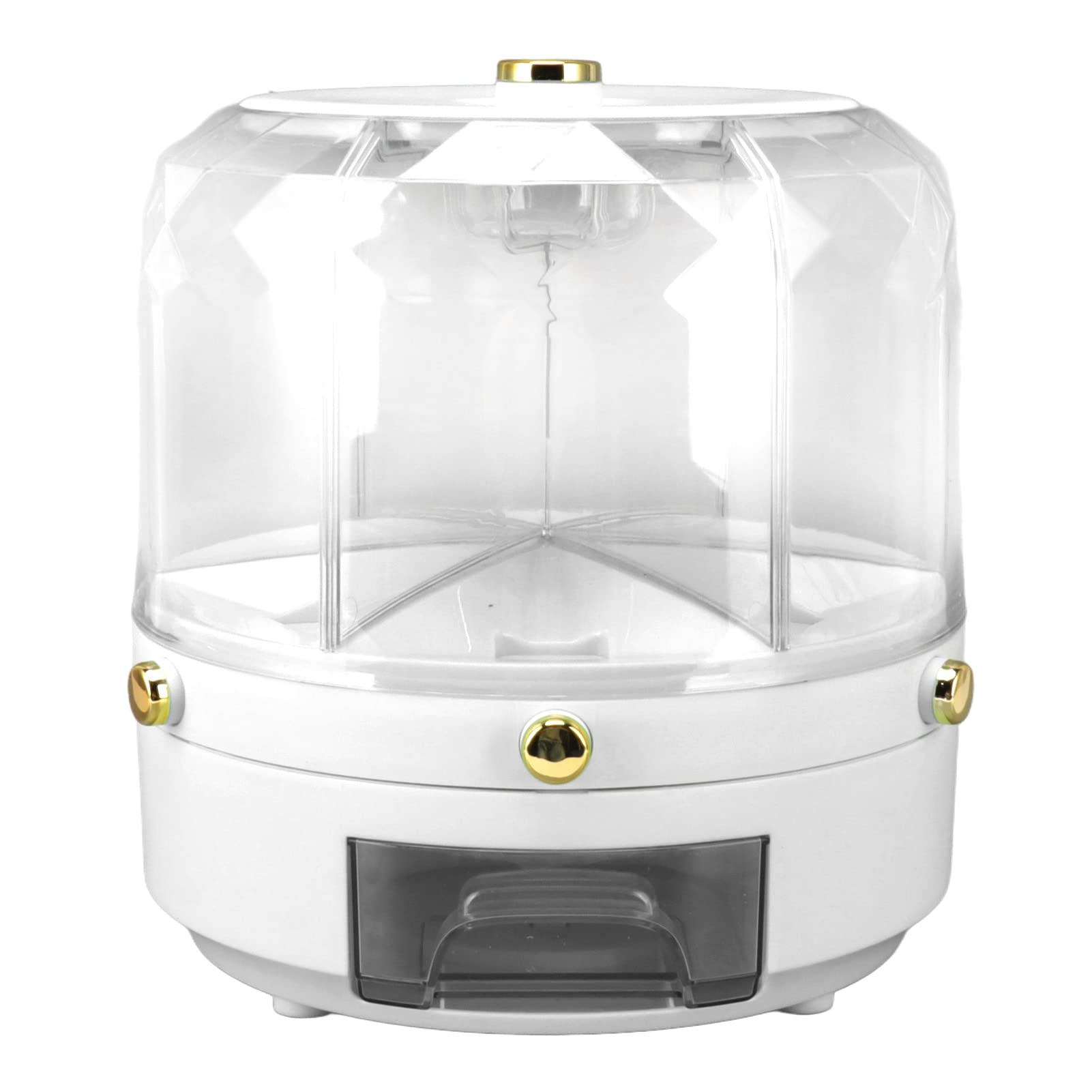 Rice and Grain Storage Container, 6KG Capacity 6 Grid Rice Dispenser, 360° Rotatable Food Storage Container, One Click Button Dry Food Storage Box Rice Bucket for Cereal, Grain, Beans(White)