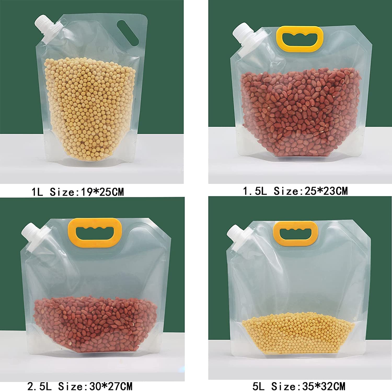Stand Up Food Storage Pouches, Reusable Clear Grain Storage Suction Bags, Grain Moisture-proof Sealed Bag, Airtight Smell Proof Packaging Baggies, Reusable Produce Bags (3 * 1+3 * 1.5+2 * 2.5+2 * 5)