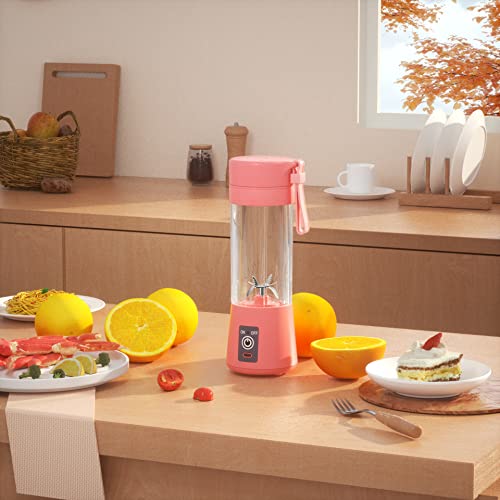 Portable Blender,Portable Juicer,Fruit Mixer - 6 Blades in 3D, 380ml Fruit Mixing Machine with USB Charger Cable(Pink)