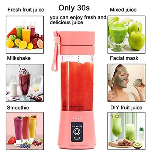 Portable Blender,Portable Juicer,Fruit Mixer - 6 Blades in 3D, 380ml Fruit Mixing Machine with USB Charger Cable(Pink)