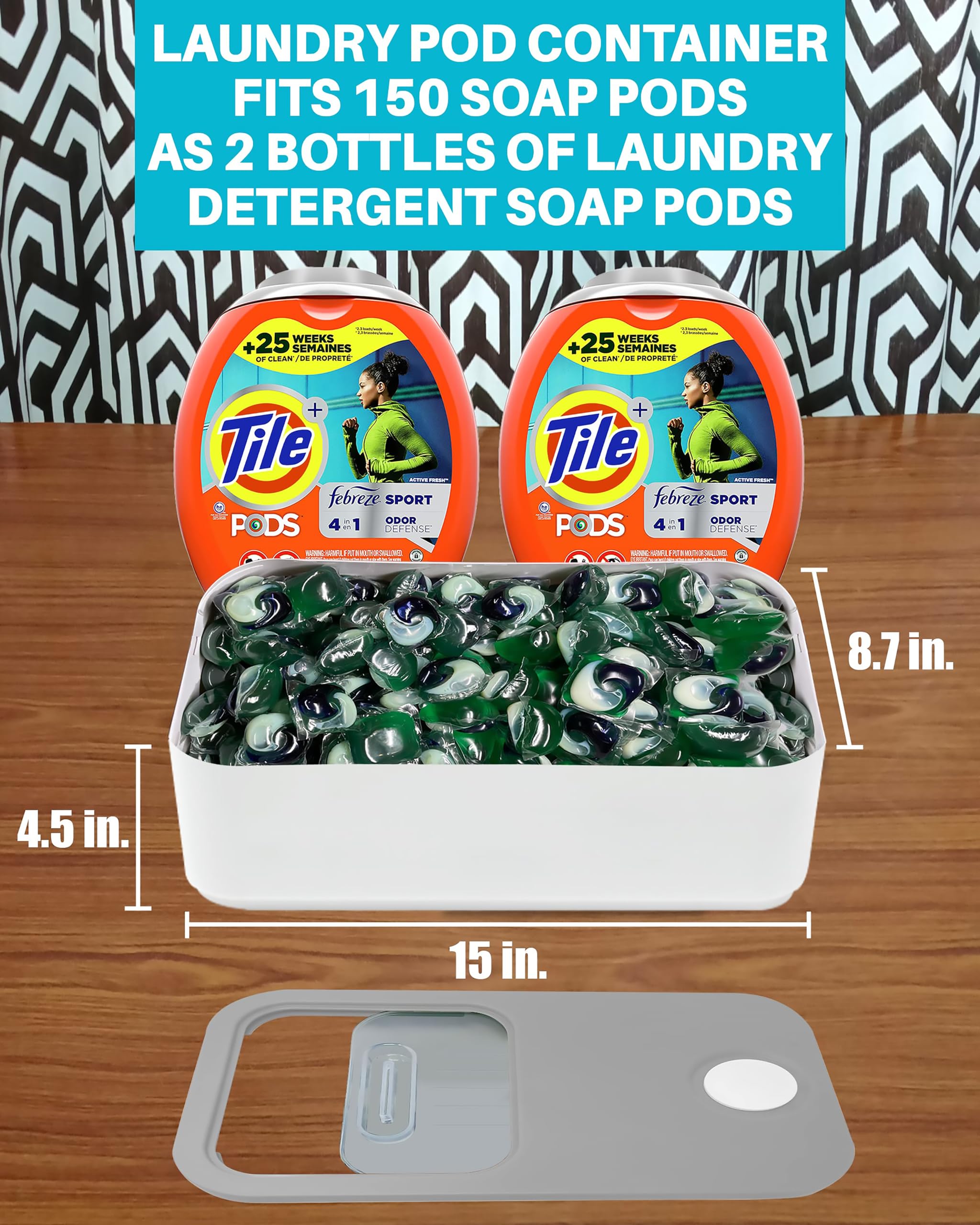 Skywin Large Laundry Pods Container with Slide Lid, Laundry Pod Holder 15 x 8.7 x 4.5 In, Holds 11 Pounds OR 120-150 Pods, Laundry Pod Container, Dishwasher Pods Container (White)