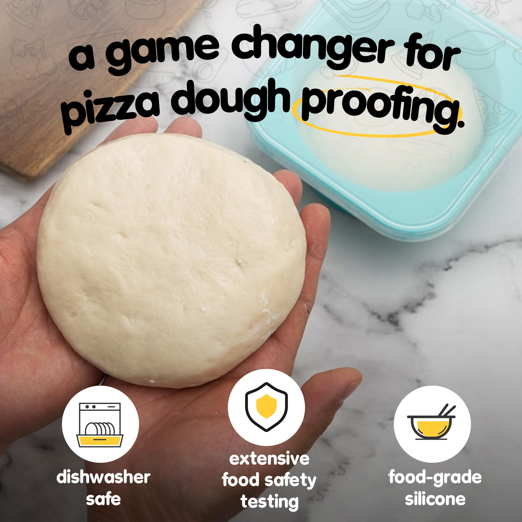 KEVJES Stackable Silicone Pizza Dough Proofing Containers with Lids-500ml portion-6pack (1 Yellow+1 Green+1Blue+1 Gray+1 Space Gray+1 Red)