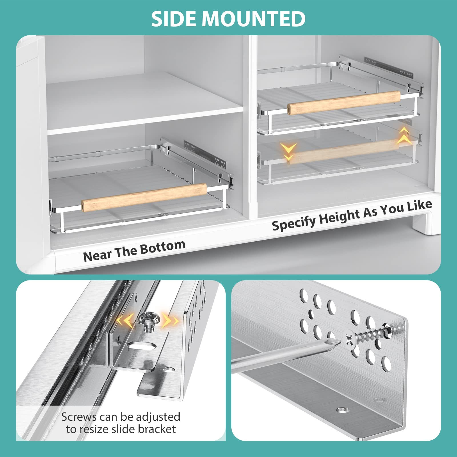 FESDOS Expandable Pull Out Cabinet Organizer Heavy Duty Under Sink Storage Basket Slide Out Cabinet Shelves Sliding Drawer Storage For Kitchen, Bathroom, Wardrobe, Wire Frame, Chrome Finish, Set of 1